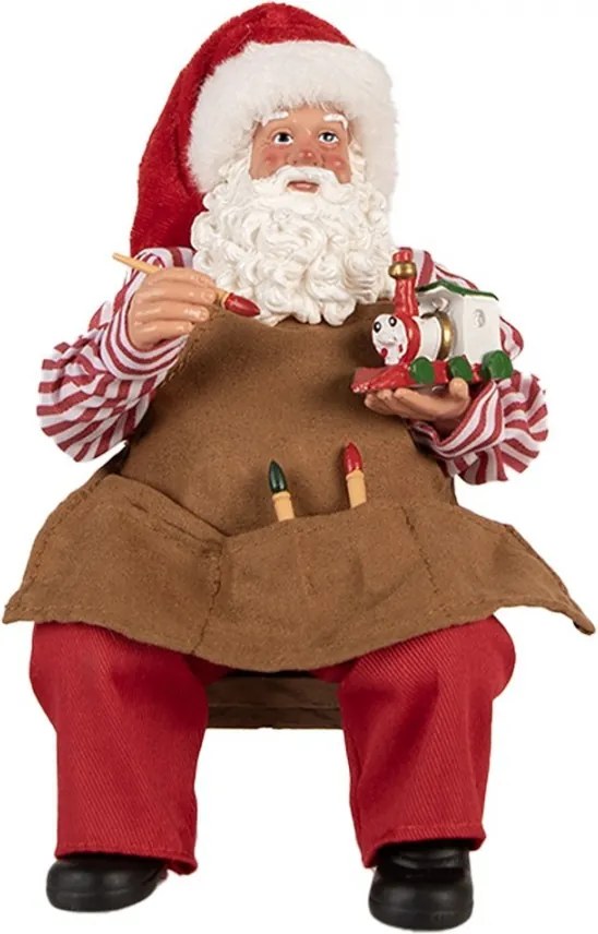 Červená vánoční dekorace figurka Santa Claus malující mašinku - 13*10*28 cm