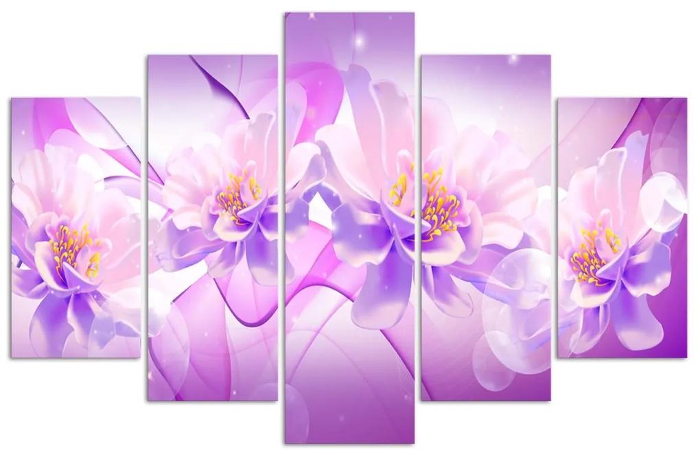 Obraz na plátně pětidílný Fialové přírodní květiny - 150x100 cm