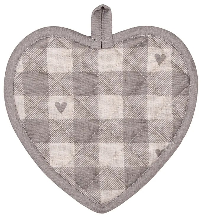 Šedo-bílá bavlněná chňapka / podložka pod hrnec se srdíčky Love It – 20x20 cm