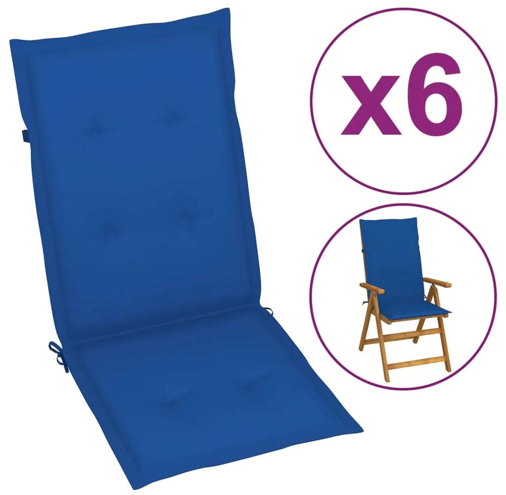314118 vidaXL Podušky na zahradní židle 6 ks královsky modré 120 x 50 x 4 cm