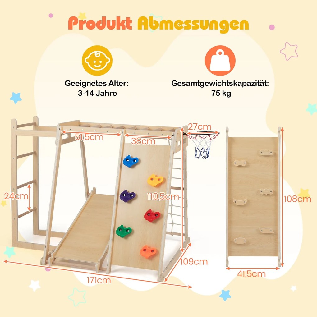 Costway 6-in-1 Vnitřní prolézačka hřiště se skluzavkou lezecká stěna