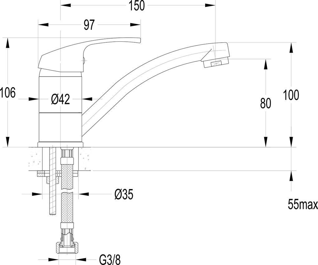 Aqualine AQUALINE 35 umyvadlová baterie s otočnou hubicí, bez výpusti, chrom 52196