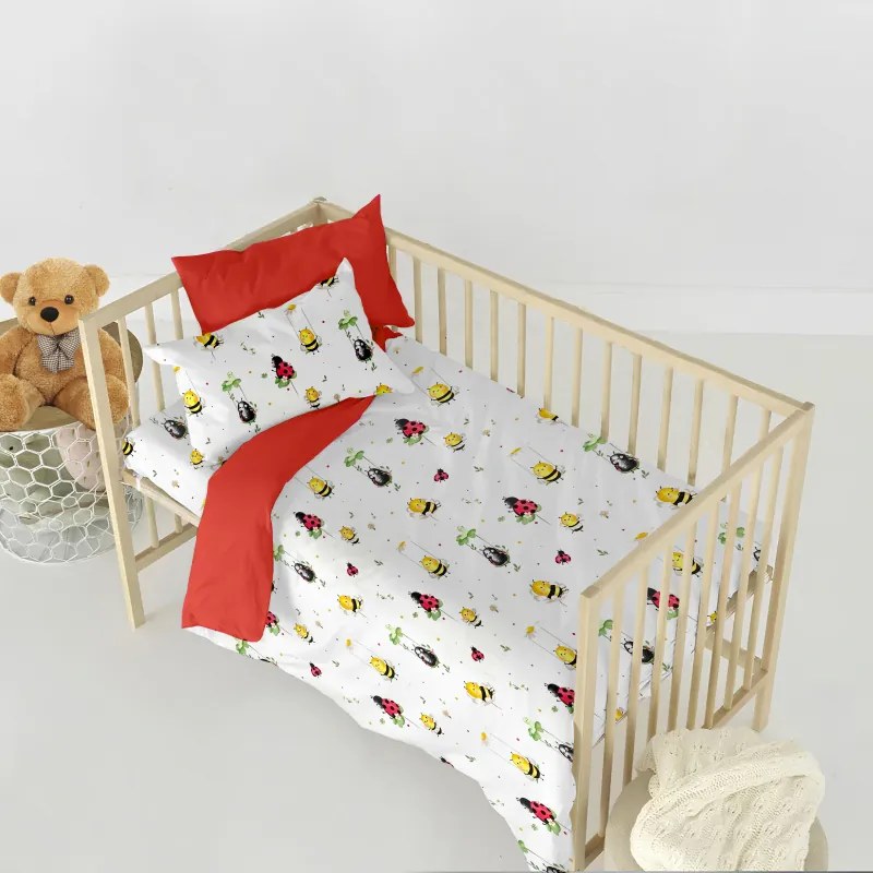 Ervi bavlněné povlečení do postýlky - včely a berušky/červené