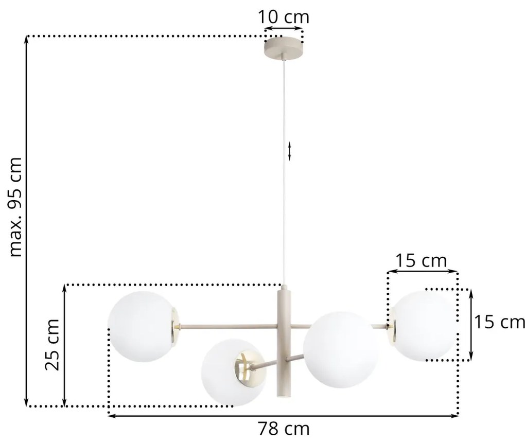 Závěsné svítidlo Florence, 4x bílé skleněné stínítko, be/g