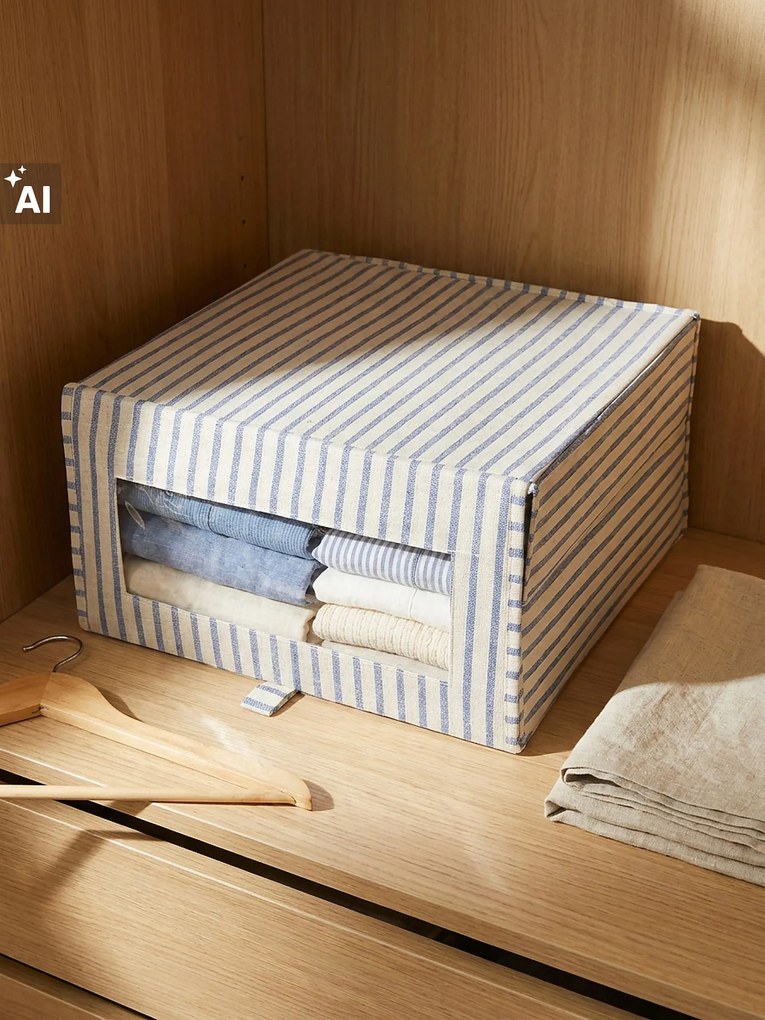 Sinsay - Skládací úložný box s pruhy a okénkem - námořnická modrá