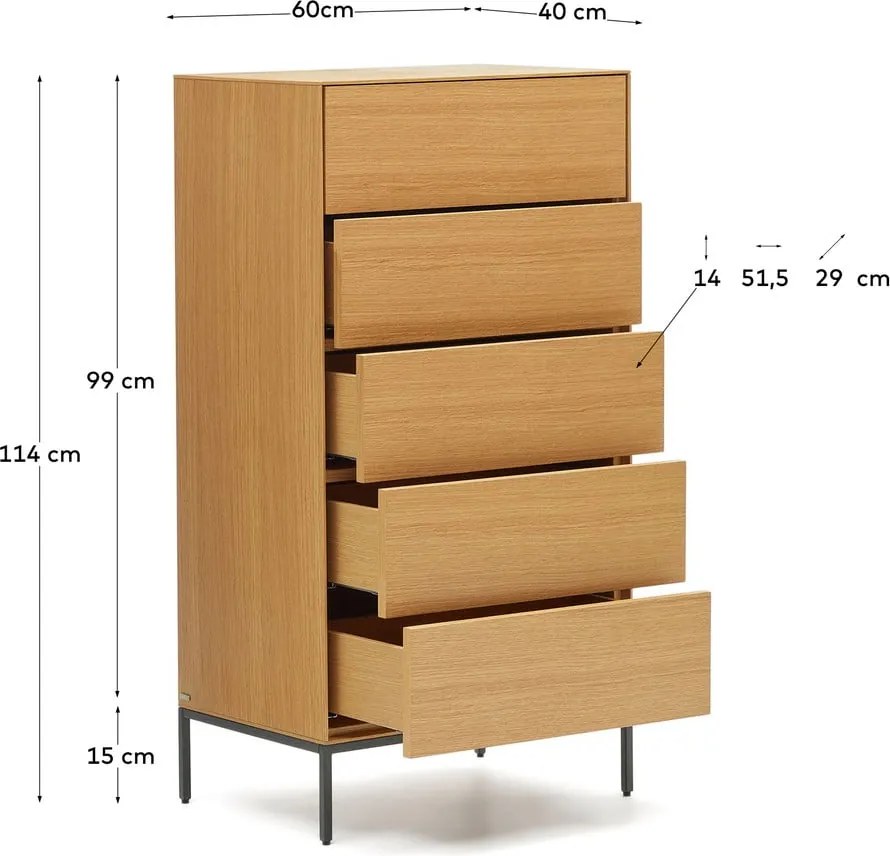 Vysoká komoda v dekoru dubu v přírodní barvě 60x114 cm Vedrana – Kave Home