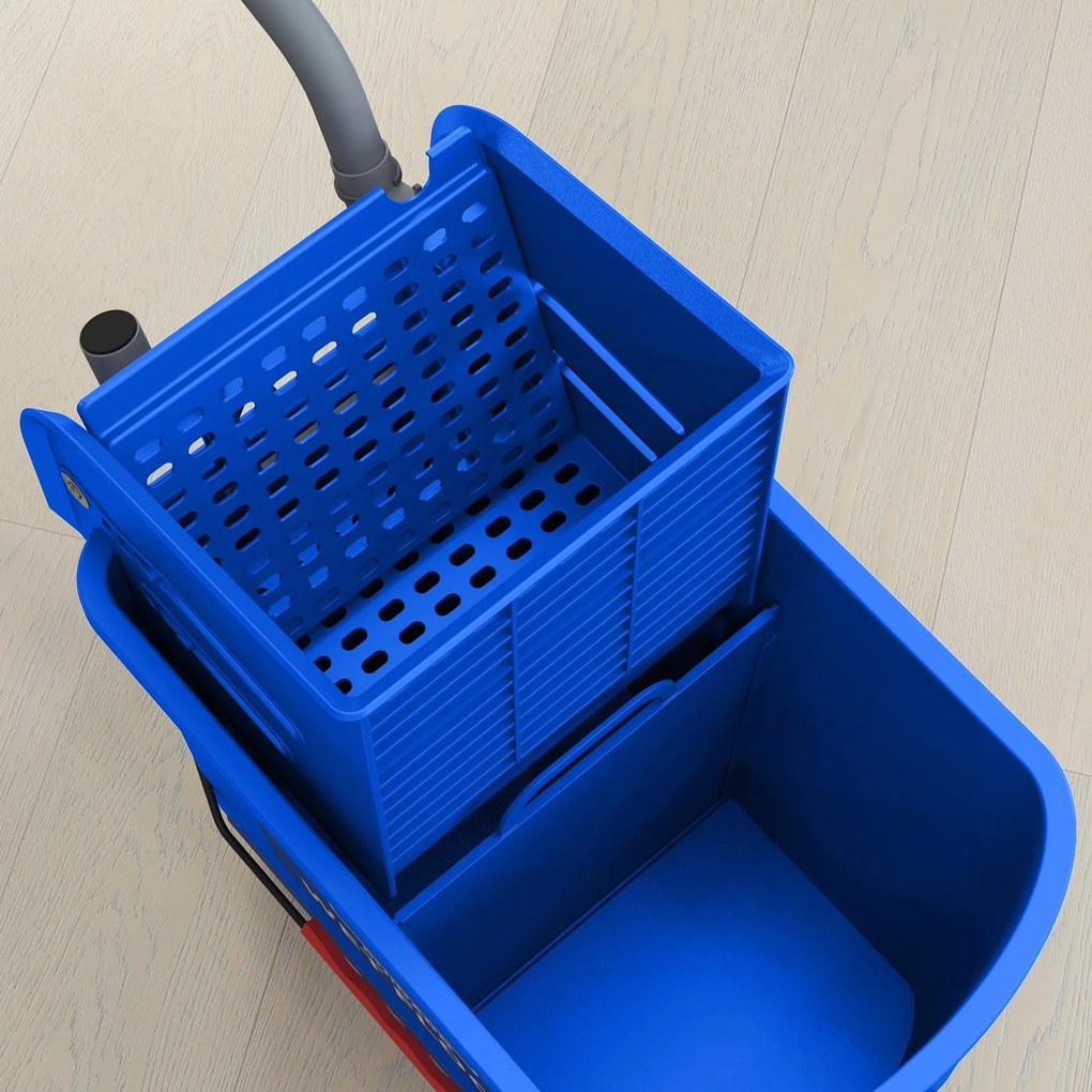 HOMCOM Úklidový vozík mycí kbelík pro domácnost 20 l s odstředivkou a odlučovačem čisté špinavé vody modrý 60L x 27W x 70,5H cm