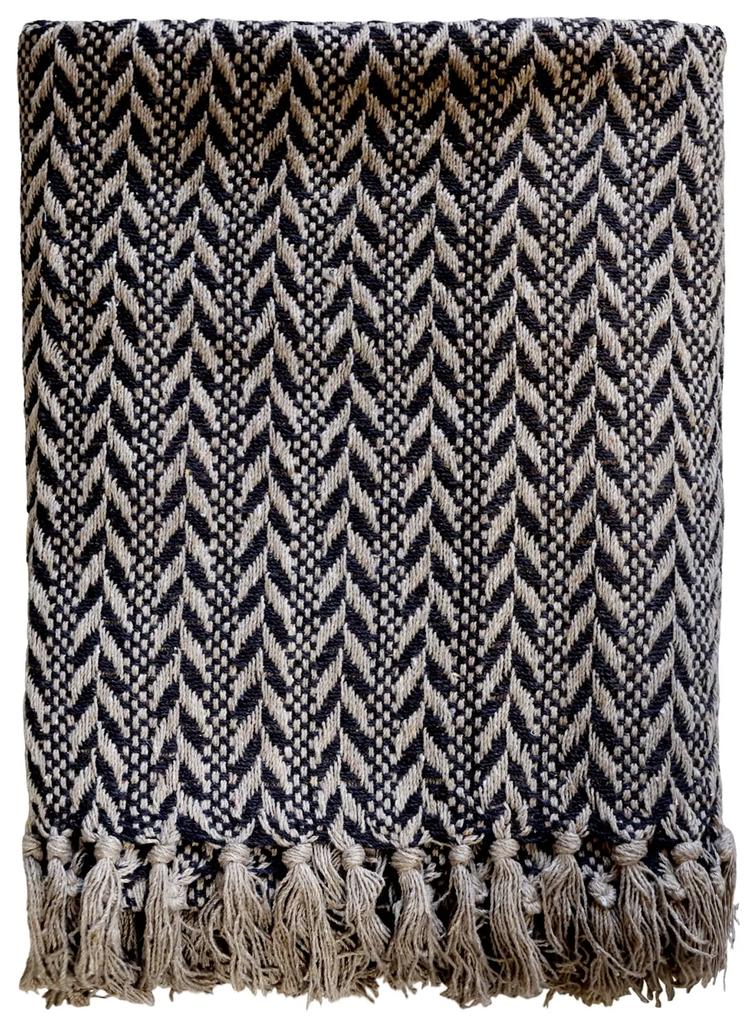 Chic Antique Přehoz z recyklované bavlny Mocca 150x130 cm, černá barva, textil