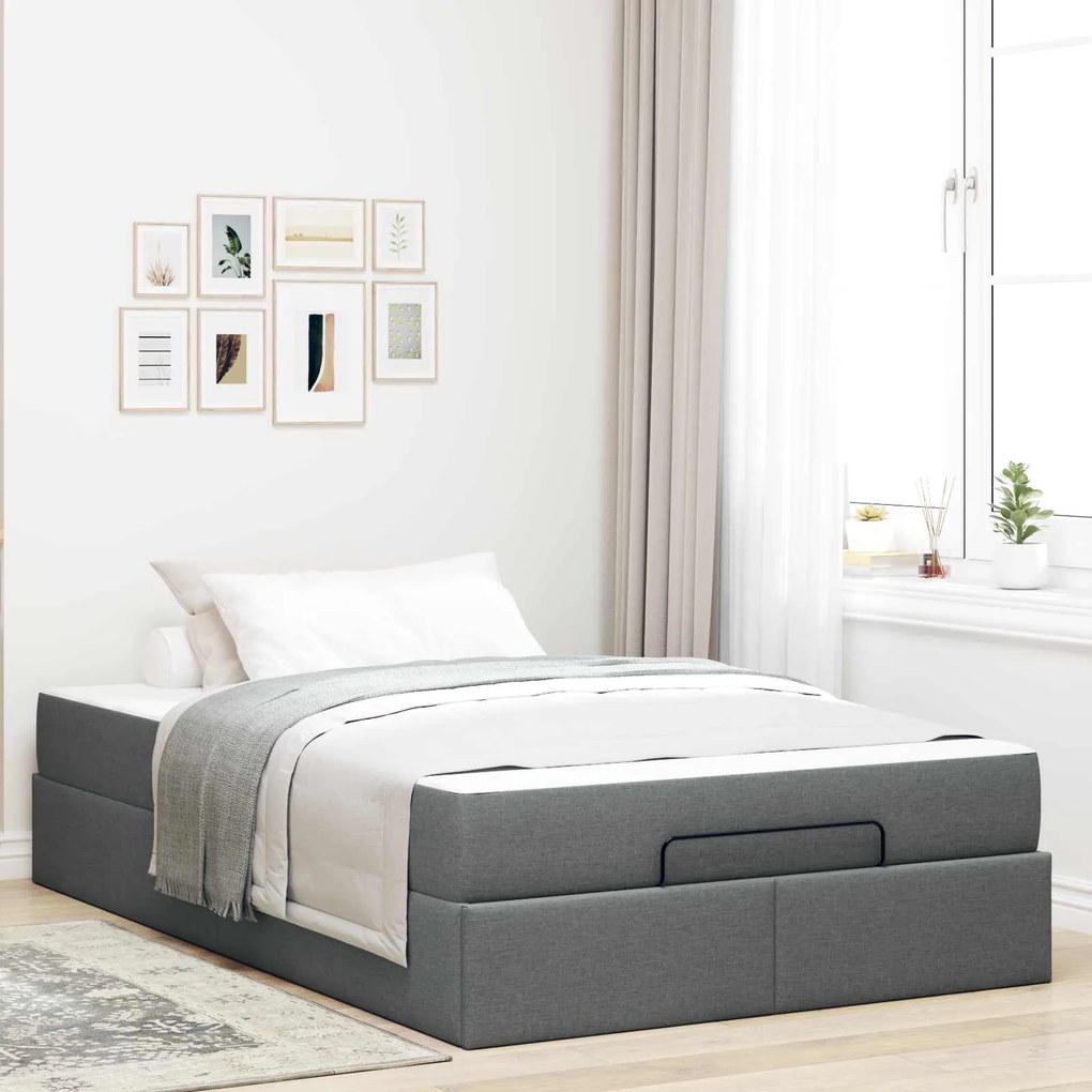 Rám postele s matrací 2 ks Tmavě Šedá textil 3399474
