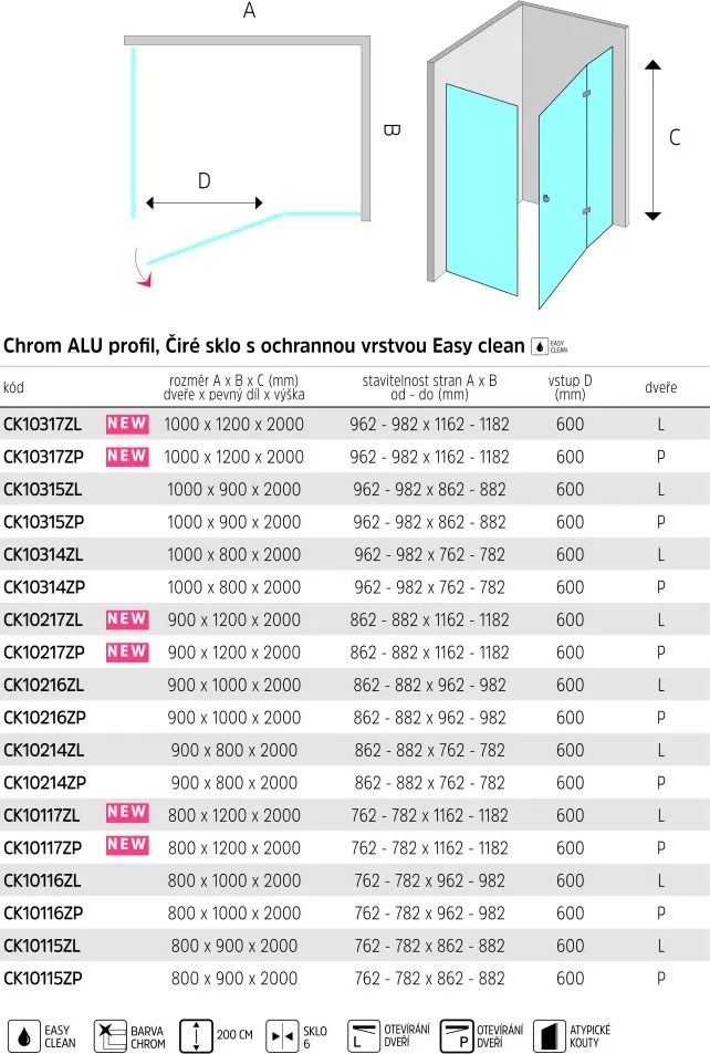 Mereo Mereo, Novea sprchový kout, obdélník, pravé dveře a pevný díl, chrom ALU, sklo Čiré, CK10216ZP