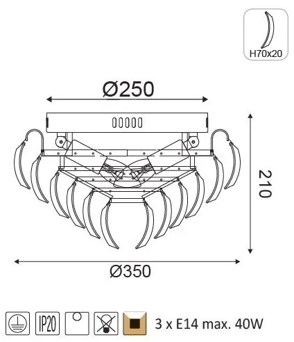 ACA DECOR Stropní svítidlo VICA max. 3x40W/E14/230V/IP20