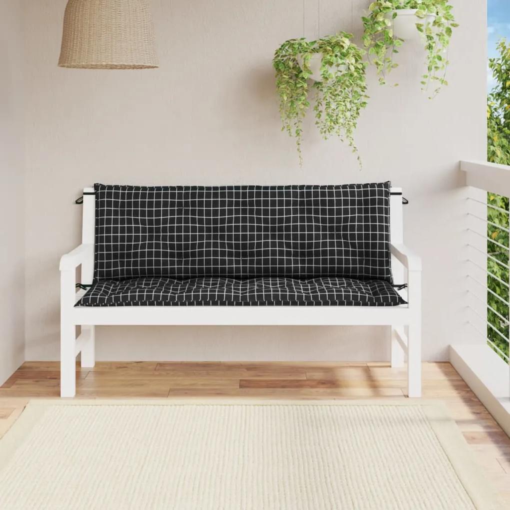 vidaXL Podušky na lavici 2 ks černé kárované 150 x 50 x 7 cm textil