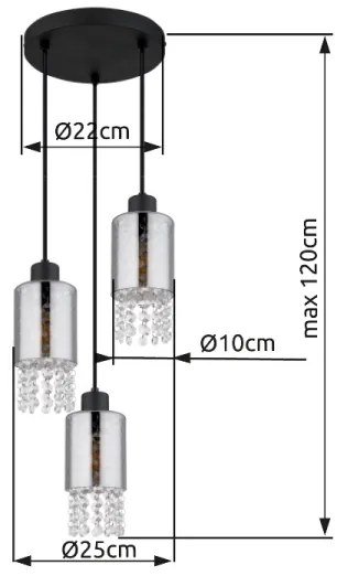 Globo 15799-3H - Lustr na lanku BACKEY 3xE27/40W/230V pr. 25 cm černá