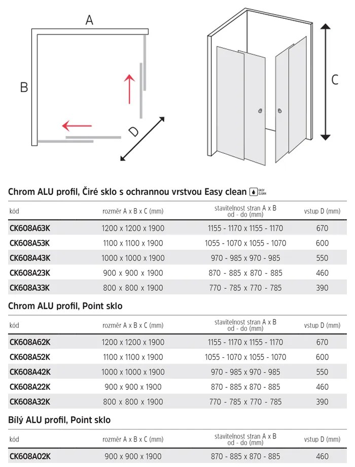 Mereo Lima sprchový kout čtverec 90 cm sklo Point ALU chrom CK608A22K