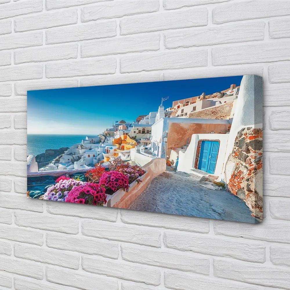 Obrazy na plátně Budovy Řecko mořské květiny 120x60 cm