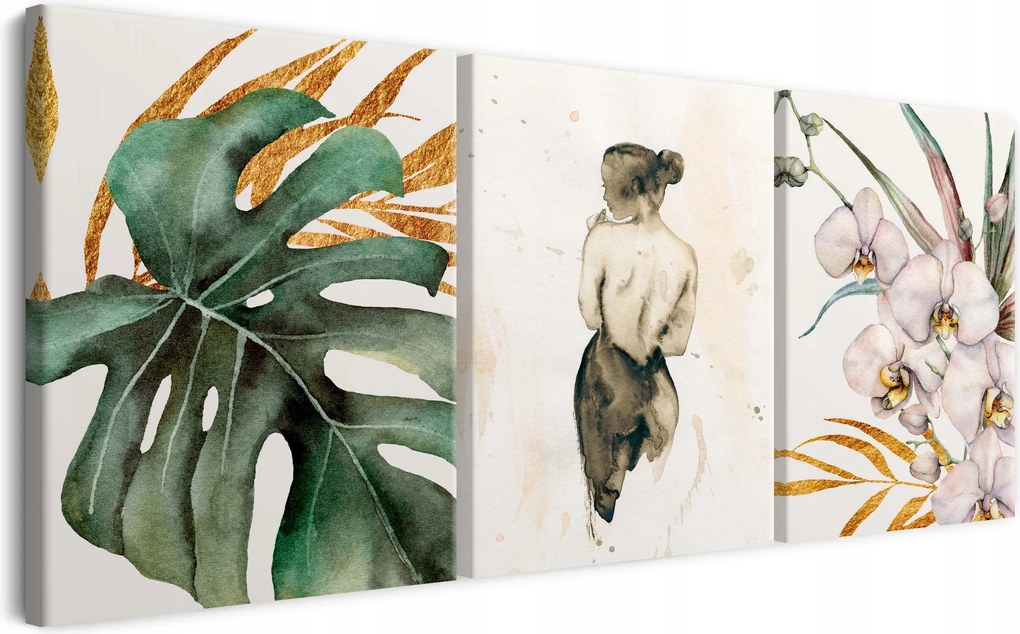 Obrazy na plátně moderní obrazy na zeď Žena listy květiny 60x120