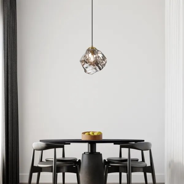 Lustr na lanku CRISTAL 1xE14/15W/230V mosaz/kouřová černá
