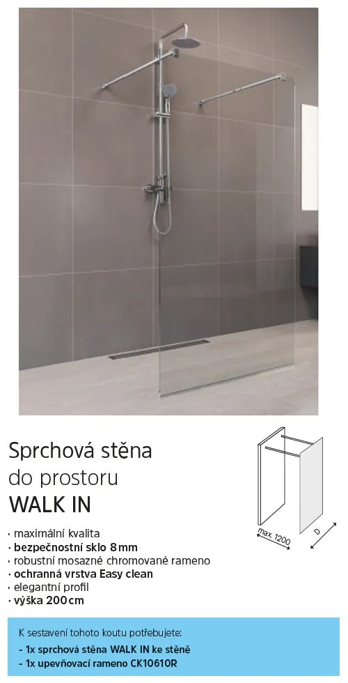 Mereo Novea sprchová stěna WALK IN 110 x 200 cm sklo Čiré ALu chrom CK10605H