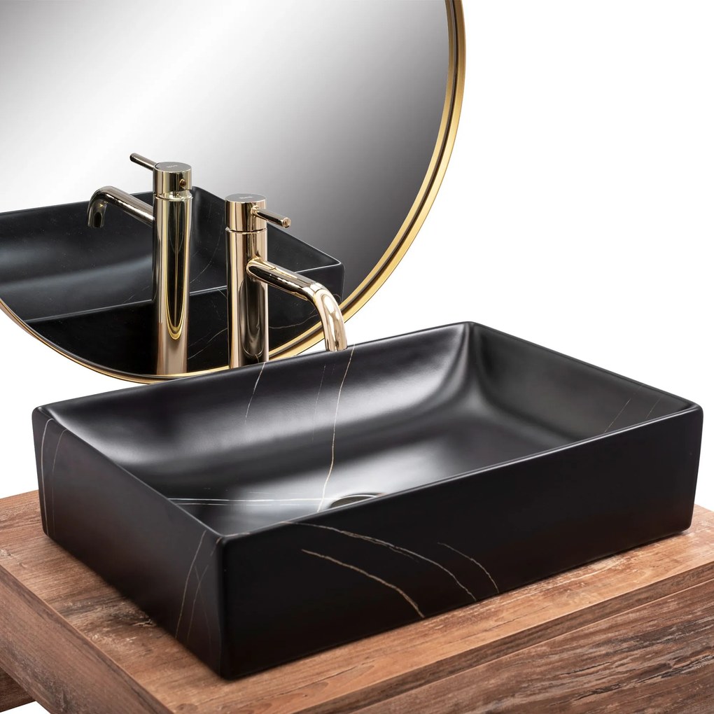 Rea Inga Marble, keramické umyvadlo na desku 51x35 cm, černá matná, REA-U8006