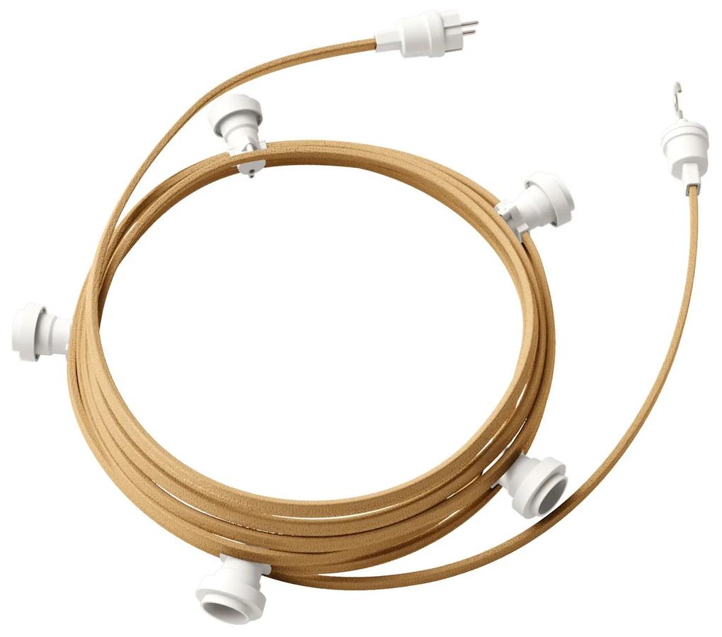 creative cables Hotový světelný řetěz LUMET 7,5 m je sestavený z 5 bílých objímek, háčku a zástrčky Barva kabelu: Zlatá - CM05
