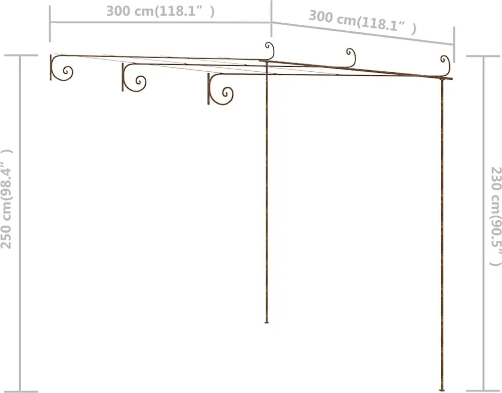 Zahradní pergola hnědá s patinou 3 x 3 x 2,5 m železná 313997