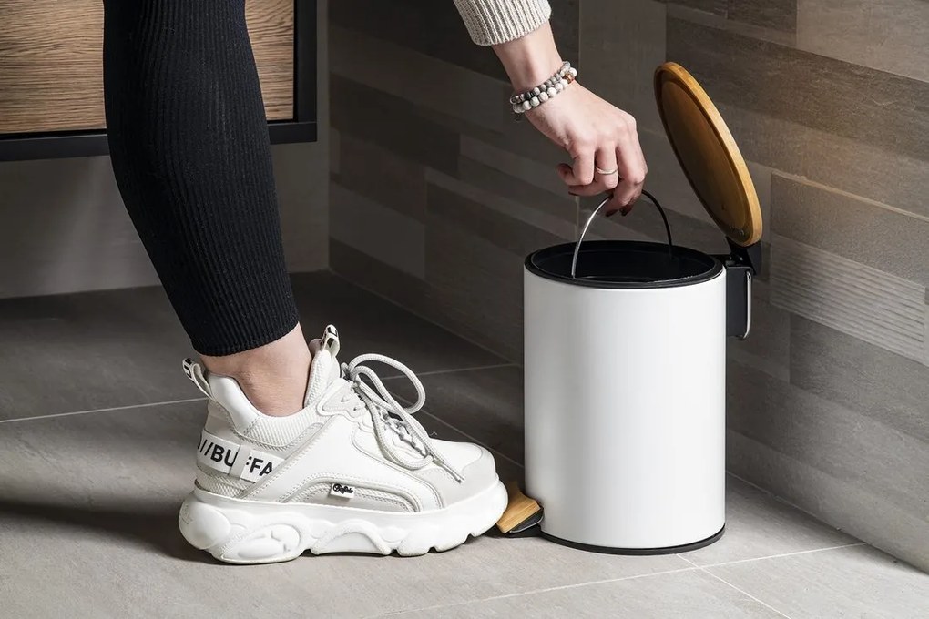 Aqualine Aqualine, BAMBUS odpadkový koš kulatý 5l, bílá, BI007