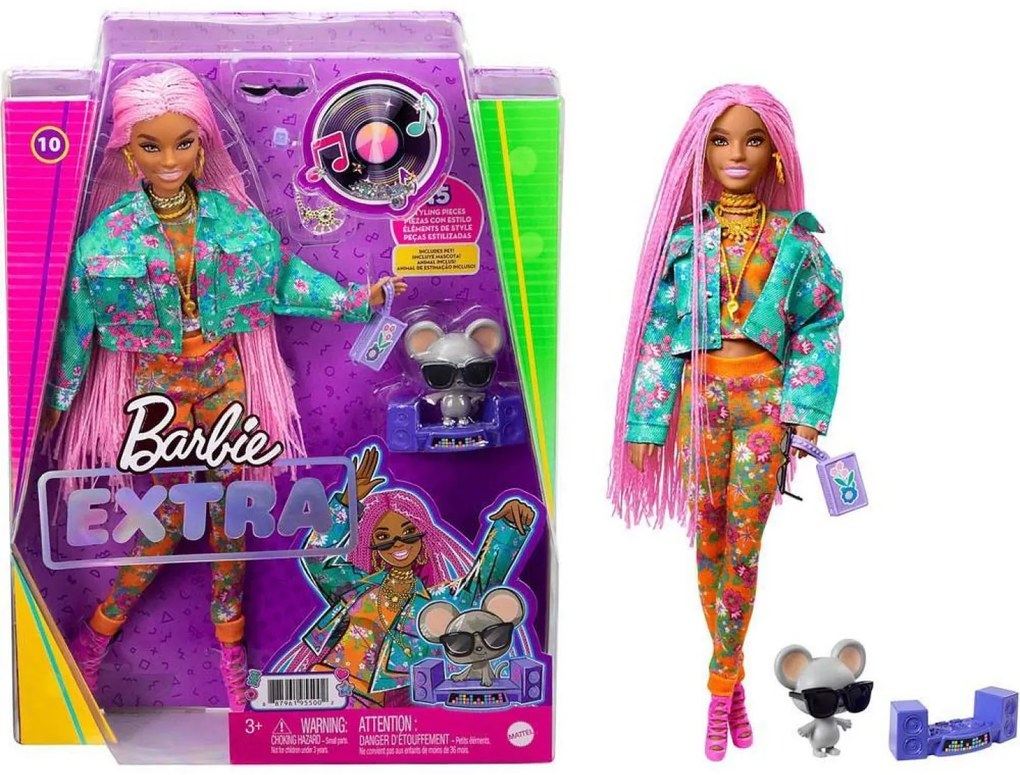 Barbie extra stylová dlouhovláska s myškou, mattel gxf09