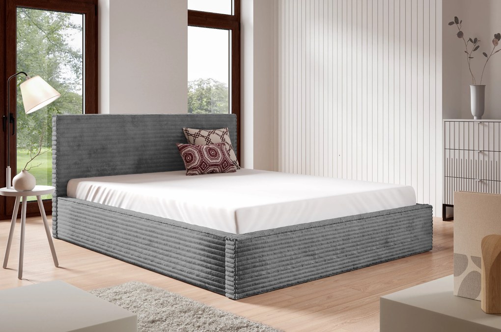 Eka Čalouněná postel STRIPS 180x200 cm Úložný prostor: S kovovým rámem úložného prostoru, Barva látky Tilia: Bílá (Tilia 86)