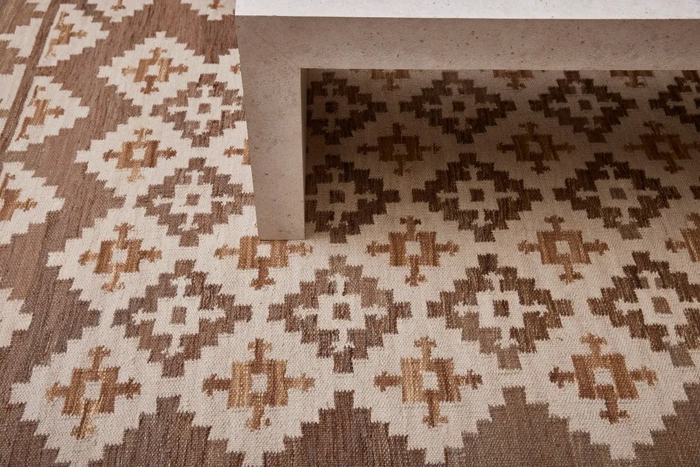 Diamond Carpets India, Ručně vázaný kusový koberec M. Kelim DE 2262 Brown Mix, 300x400, hnědá, chodba / předsíň