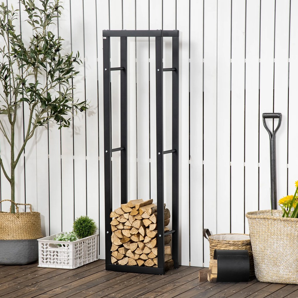HOMCOM Držák na dřevo Metal 40 x 25 x 150 cm Úložná pomůcka na dřevo Ocelový rám až do 100 kg Přístřešek na dřevo Venku Dřevěný rack pro zahradu a te…