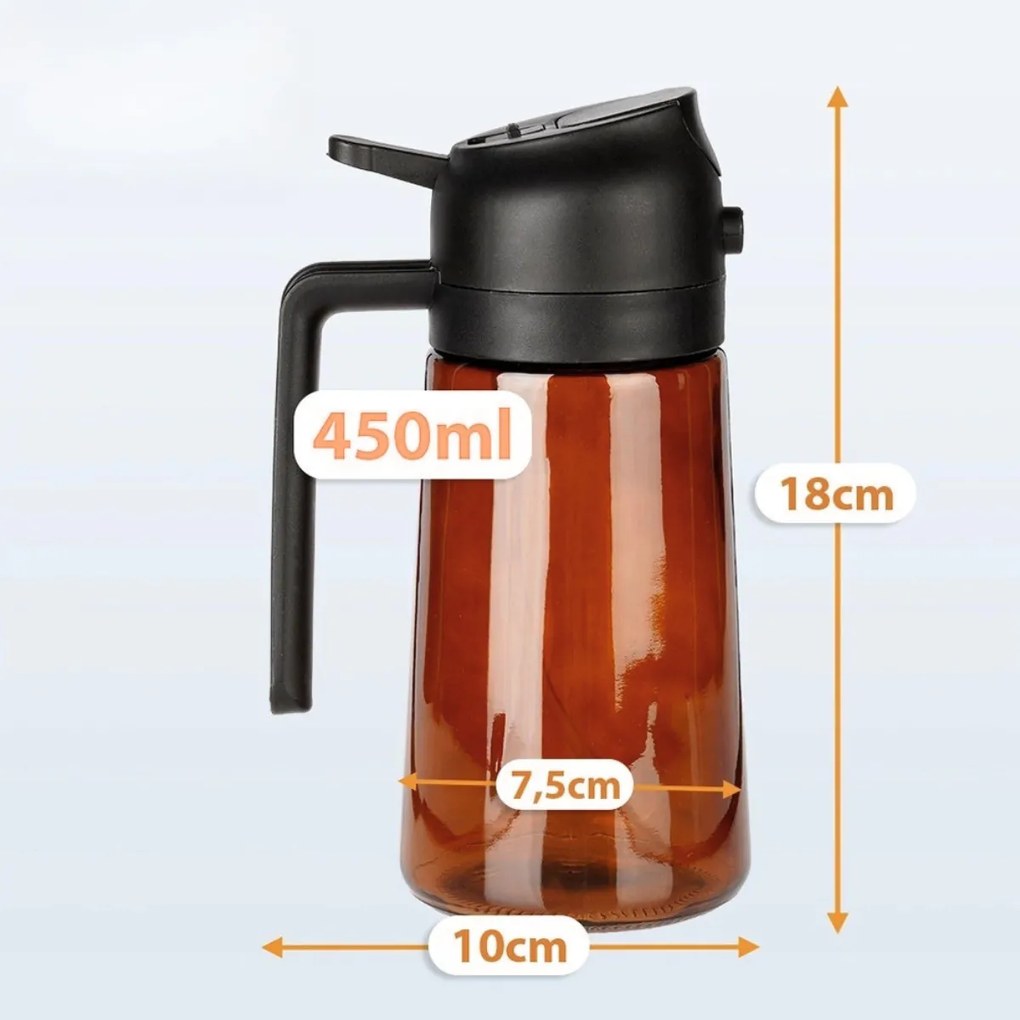 VILDE Skleněný rozprašovač a dávkovač na olej 2v1 450ml - hnědé sklo