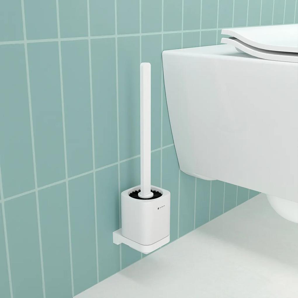 WC štětka s držákem na zeď bílá nízká nádoba keramická, hranatá rukojeť NIMCO MAYA BÍLÁ MAB 29094KN-HR-05