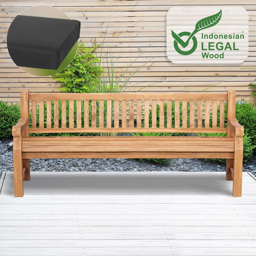 Teaková lavice Jackson s sedací polštář 220 cm + teak – tmavě šedá