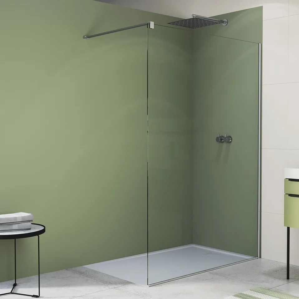 Sanswiss EASY STR4P Walk-In Pevná stěna samostatná 120 cm Šířka: 1200 mm, Profil: Bílá, Sklo: Hladké čiré