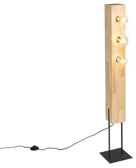 Venkovská stojací lampa černá se dřevem 3-světlo - Sema