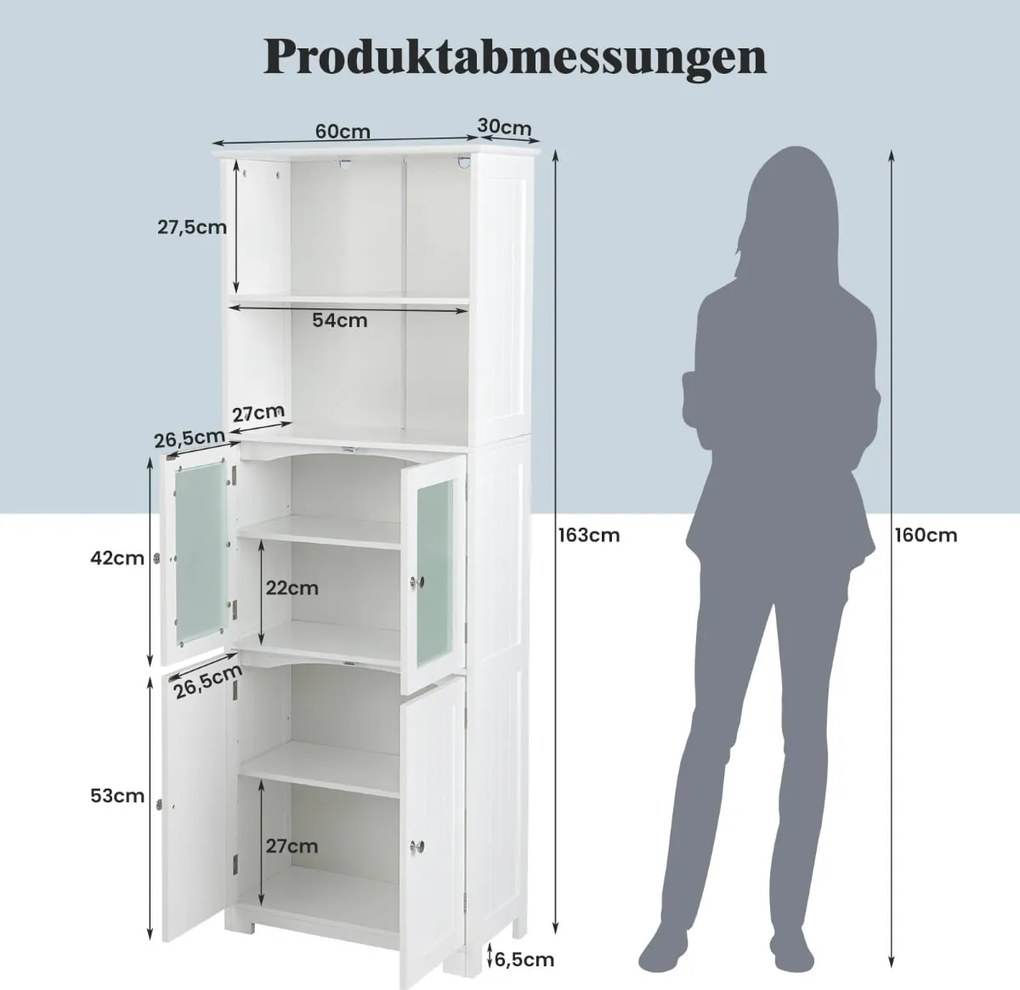 Costway 163 cm vysoká koupelnová skříňka volně stojící úložná – 60 × 30 × 163 cm