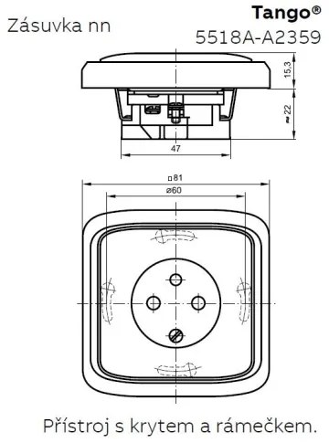 ABB Tango zásuvka slonová kost 5518A-A2359 C s clonkami