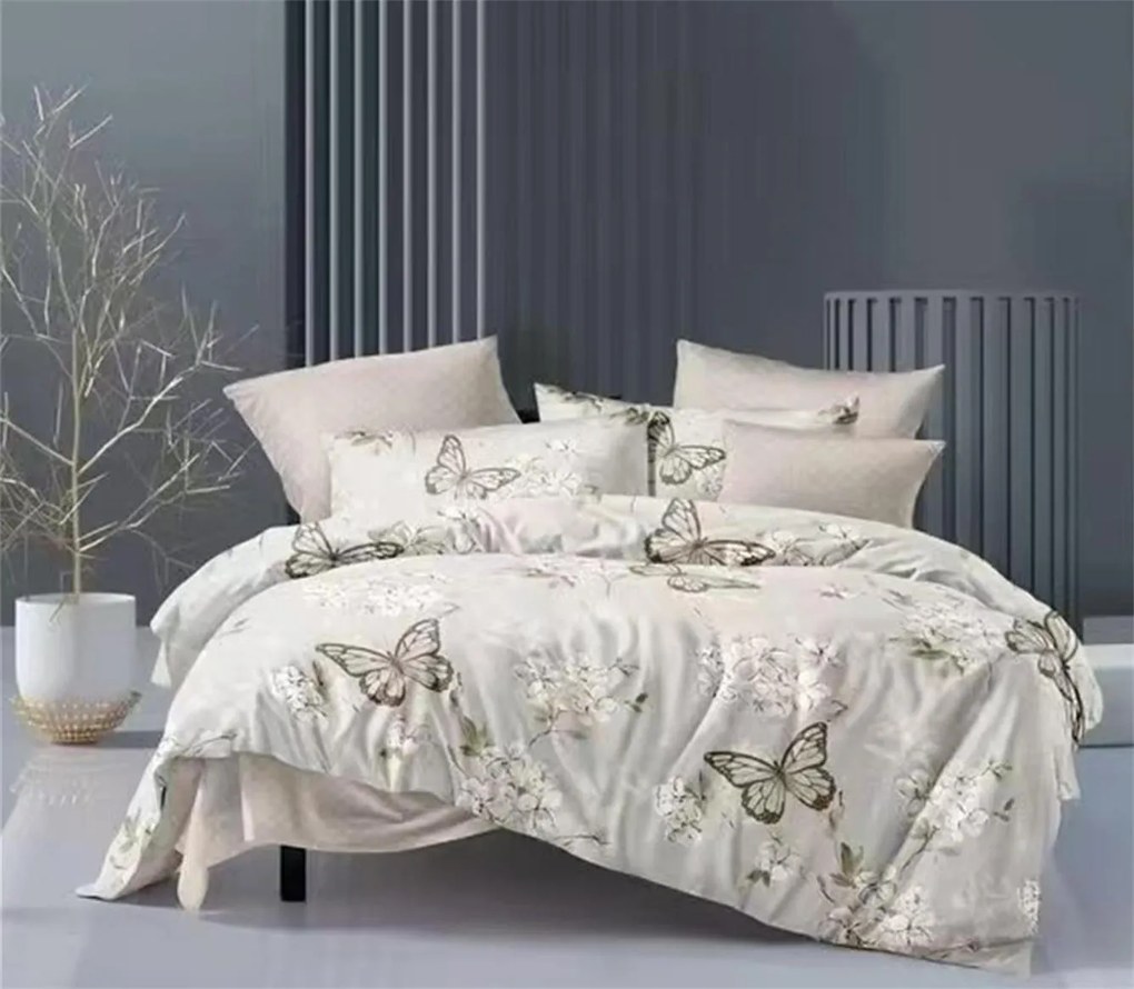 Bavlissimo 7-dílné povlečení na dvoulůžko 140x200 cm se vzory květin a motýlů