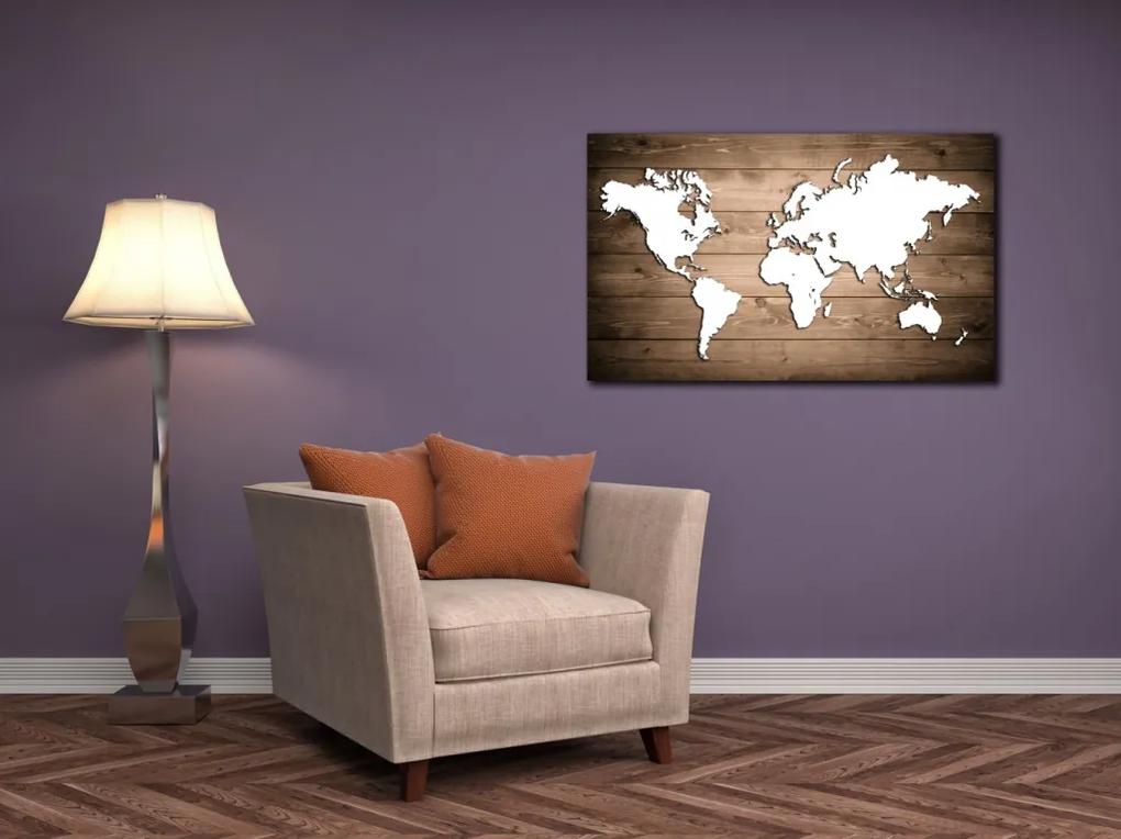 Malvis ® Obraz Mapa světa na dřevu Velikost: čtyřdílné panorama - 140x35 cm