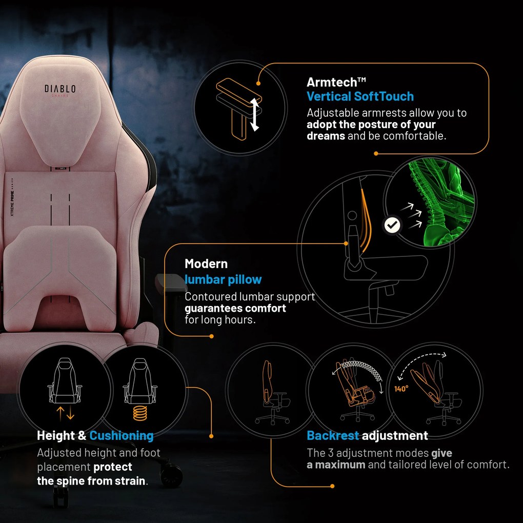 Herní židle Normal Size, černý-růžový: Diablo X-One Prime Akira Pink