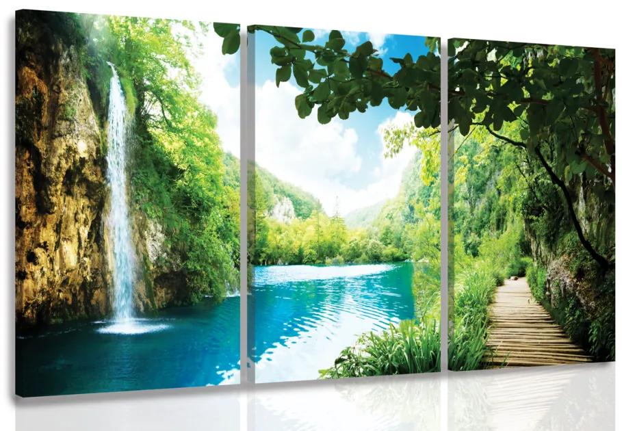 Vícedílný obraz vodopád u jezera Velikost (šířka x výška): 90x60 cm