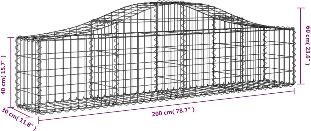 Klenuté gabionové koše 3 ks 200x30x40/60 cm pozinkované železo 3145368