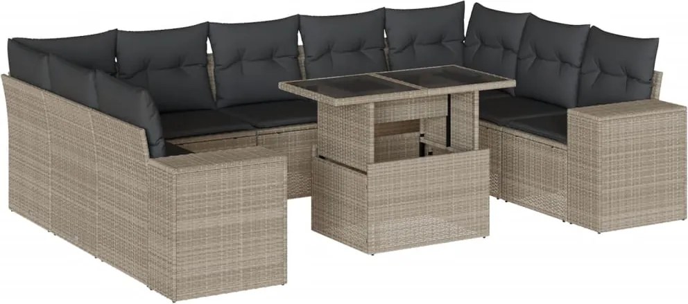 10dílná zahradní sedací souprava podušky světle šedá polyratan 3269372