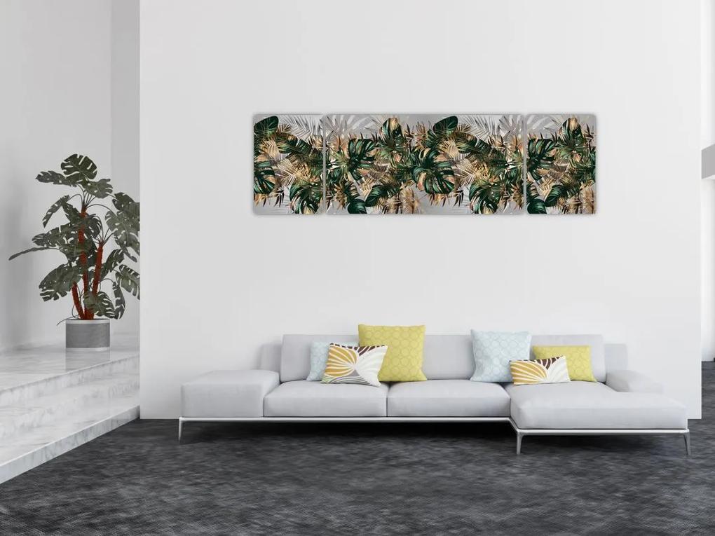 Obraz - Zlato-zelené tropické listy (170x50 cm)