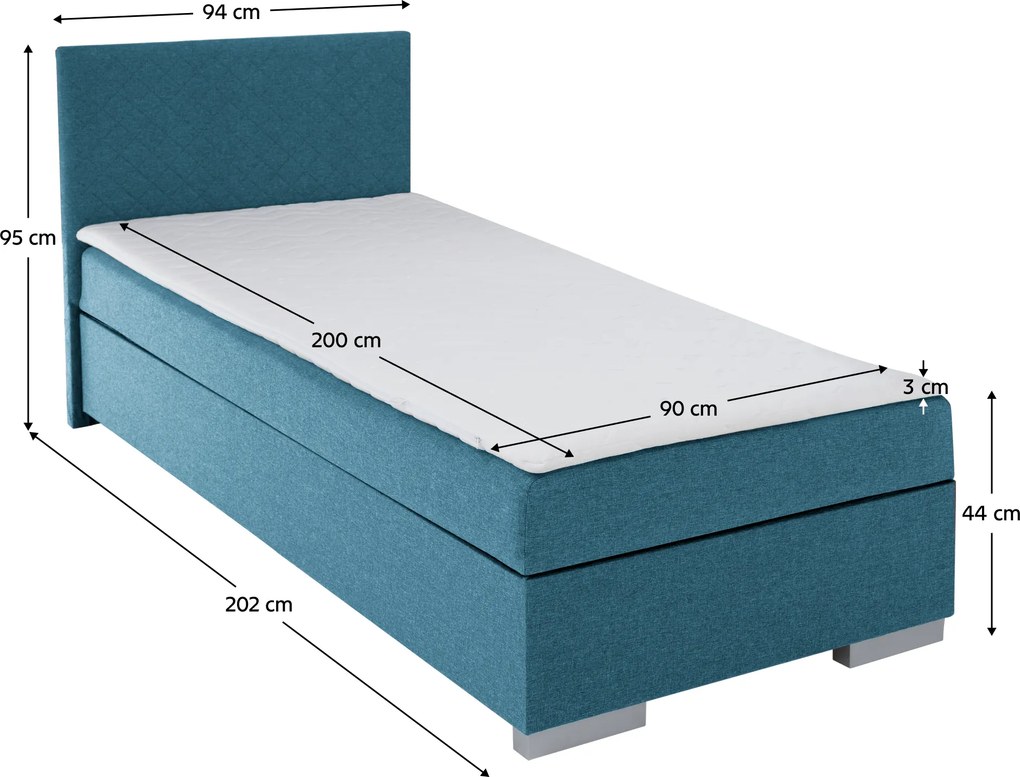 Boxspringová postel, jednolůžko, azúrová, 90x200, univerzální, ADARA