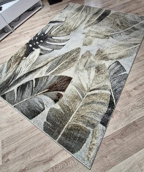 HU Béžovo-šedý koberec Villa 869 s listovým vzorem Rozměr: 60x100 cm