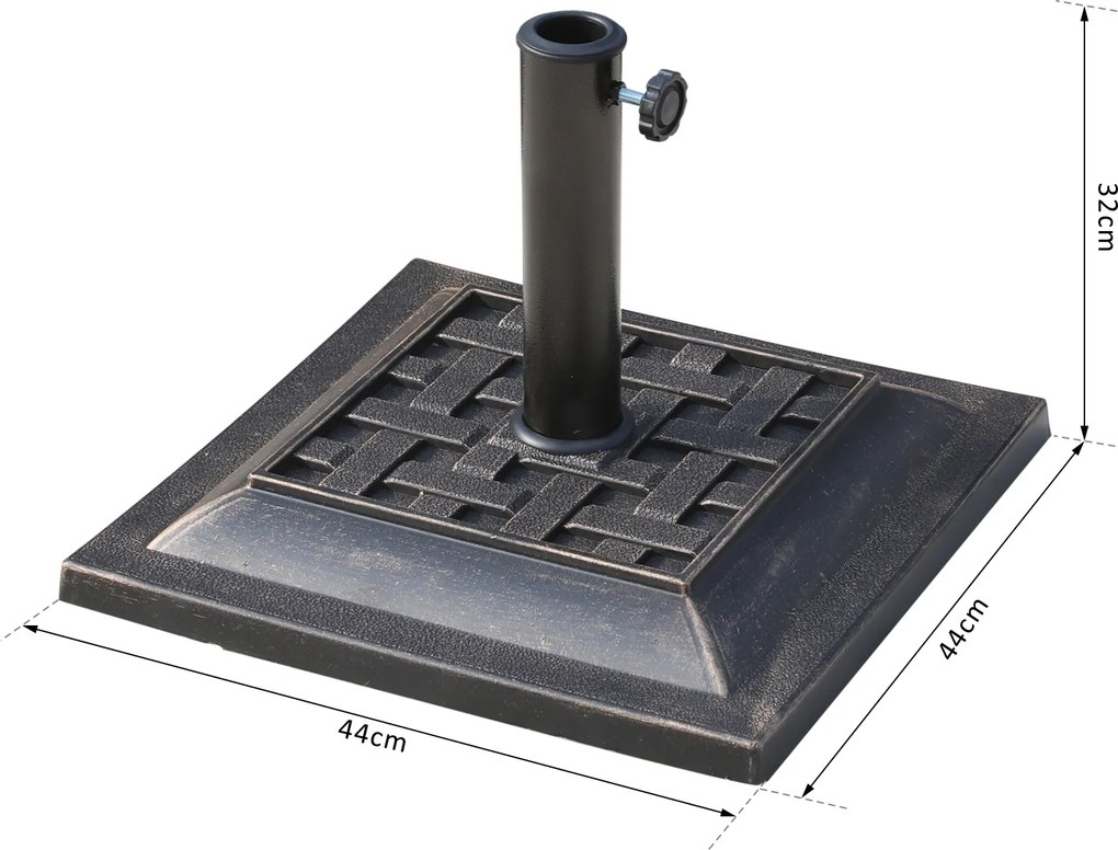 Stojan na slunečník Outsunny, polyesterová pryskyřice, 9 kg, základna pro slunečníky s průměrem pól 38 mm/48 mm, pro zahradu, balkon, bronzová
