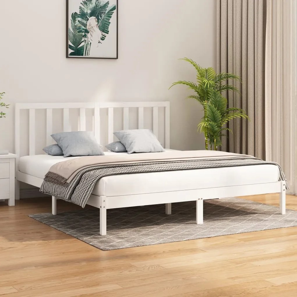 Rám postele bílý masivní dřevo 200 x 200 cm,  3106789