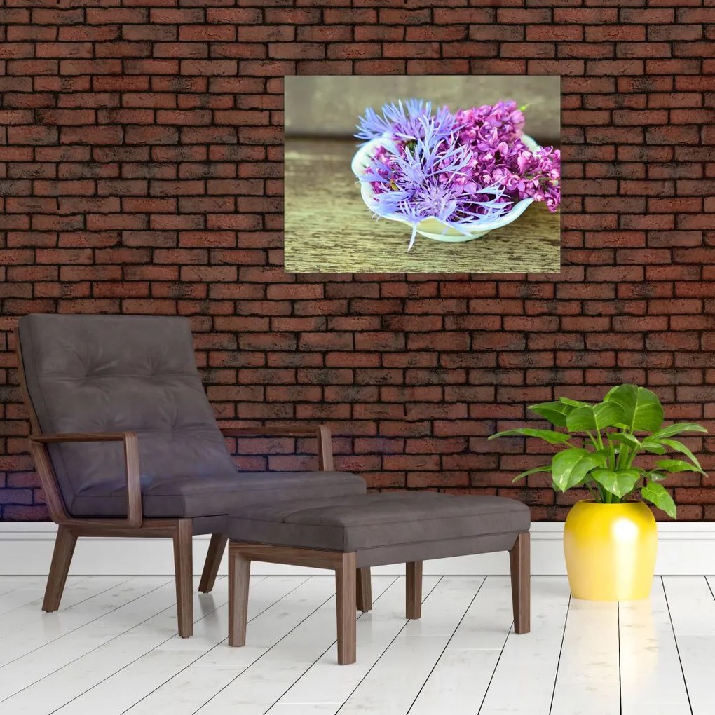 Skleněný obraz dekorace s levandulí (70x50 cm)