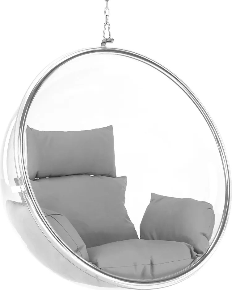 Závěsné křeslo, transparentní/stříbrná/šedá, BUBBLE NEW TYP 1